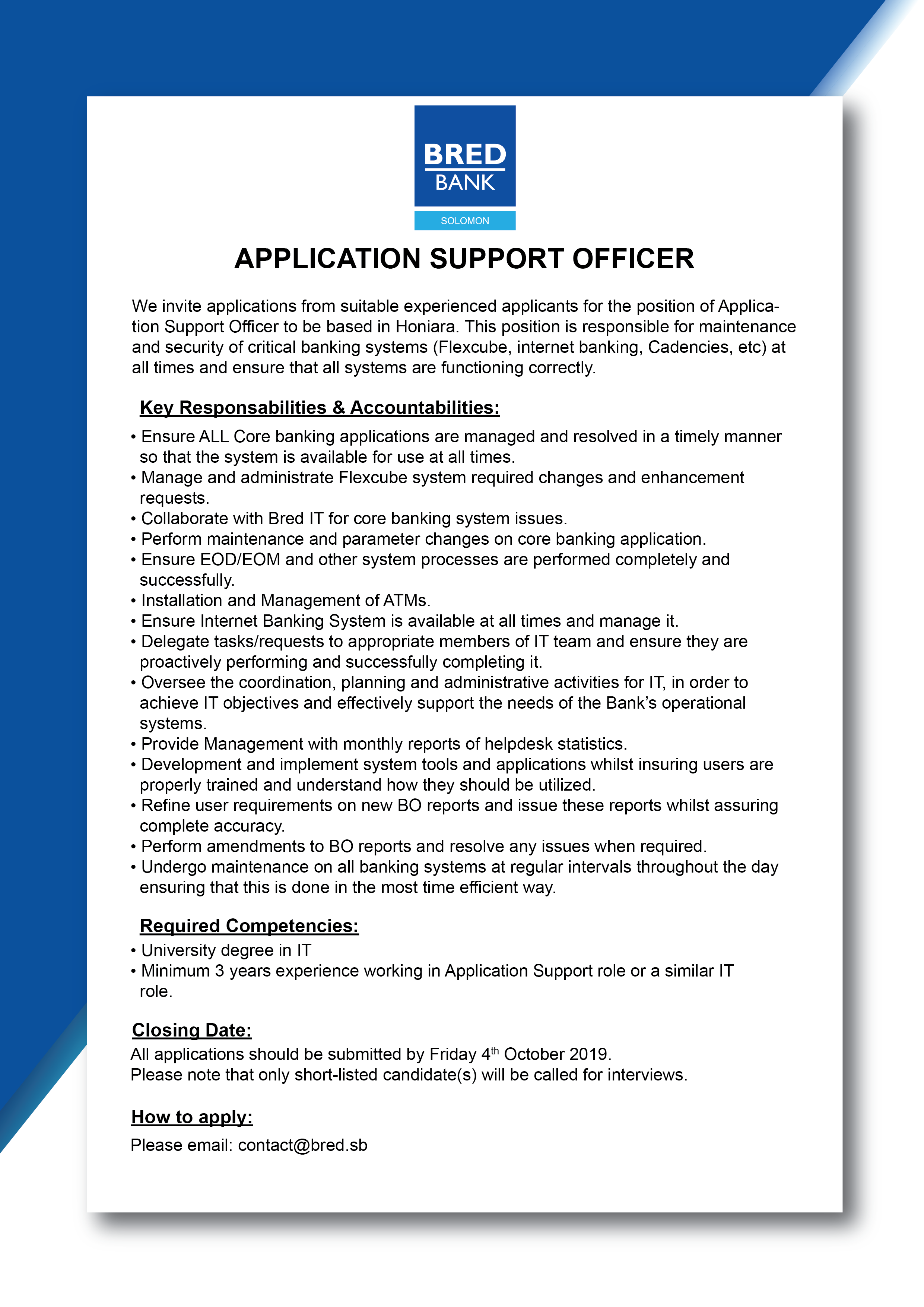 Careers at Bred Bank Solomon